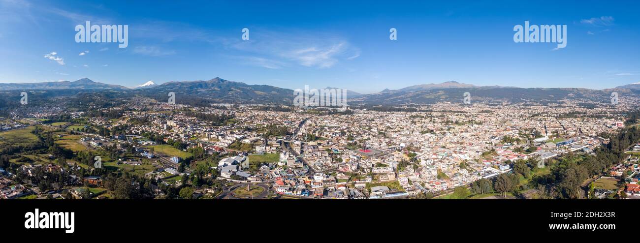 Aerial panorama of Sangolqui in the Inter-Andean valley near Quito ...