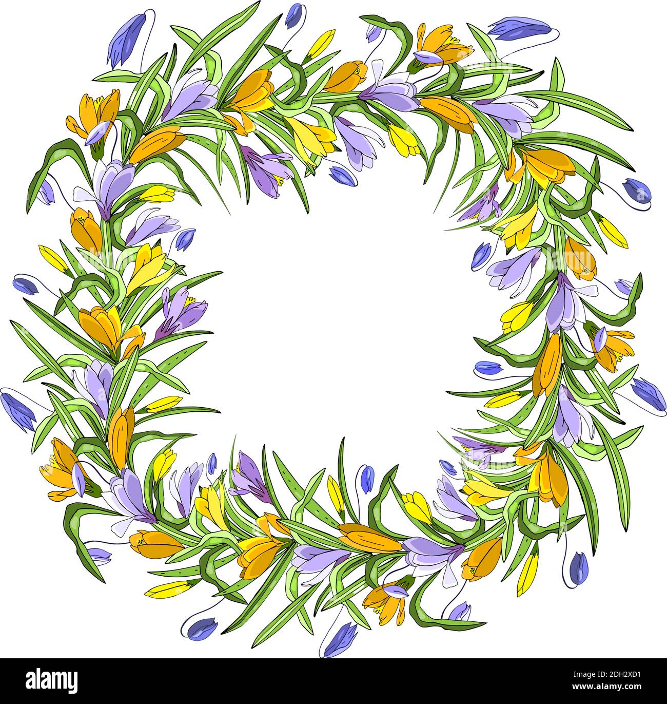 Flower spring wreath isolated on white background. Endless pattern for ...