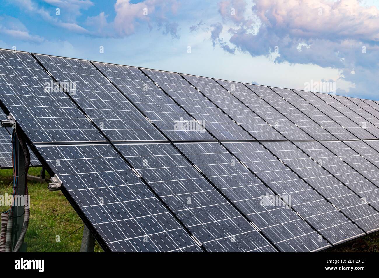 Close-up view on photovoltaic solar panels in power plant Stock Photo ...