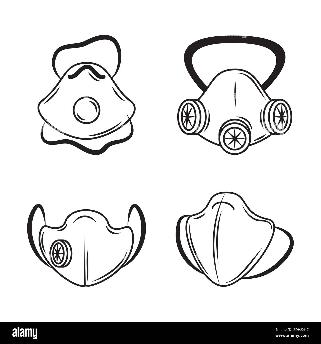 medical wear, set different masks protective equipment sketch style ...