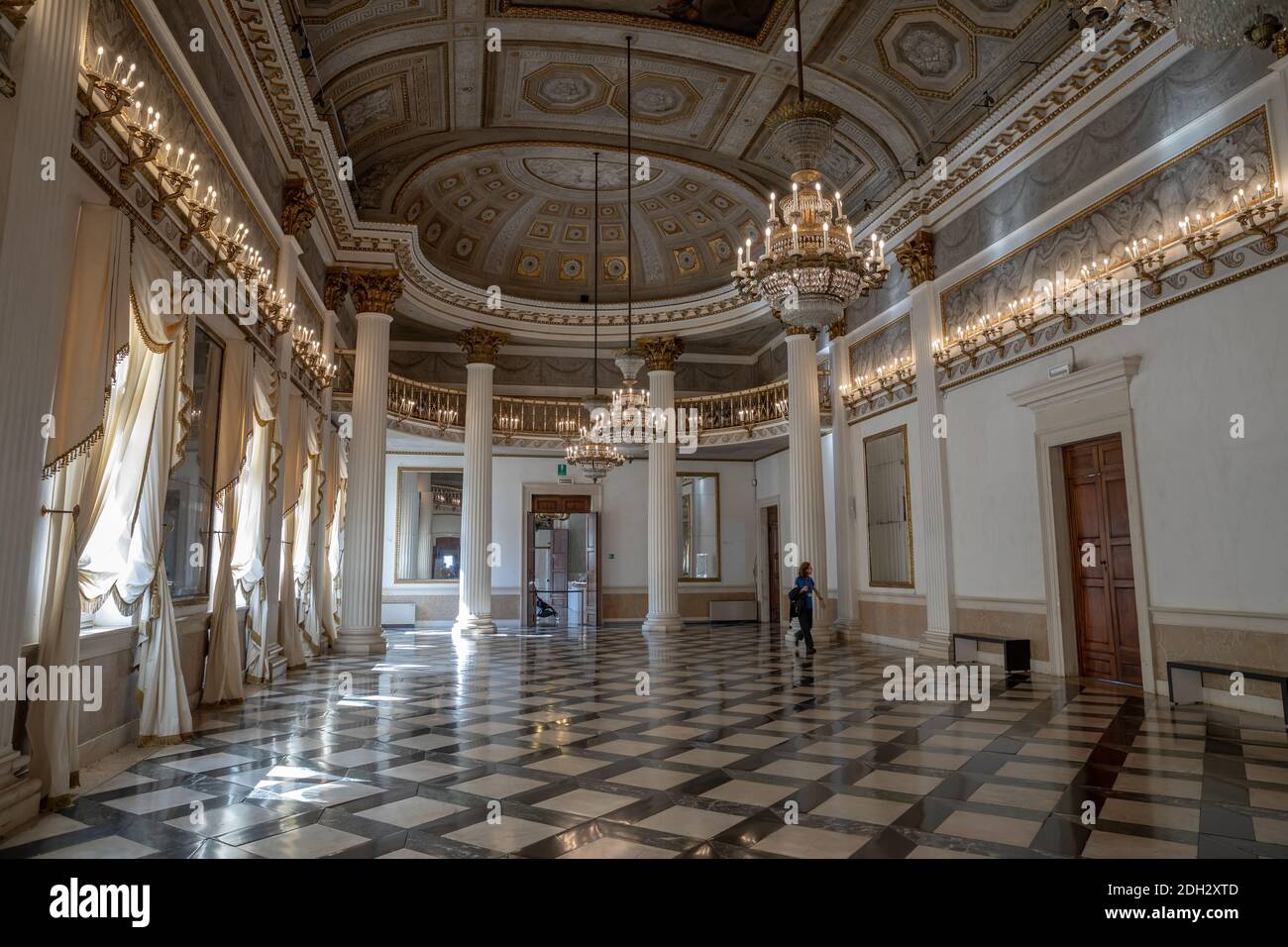 Venice, Italy - June 30, 2018: Panoramic view of hall interior and arts ...