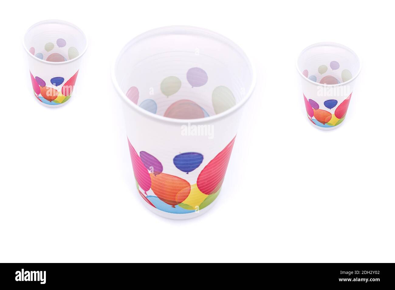 Birthday plastic cup decorated with balloons Stock Photo - Alamy