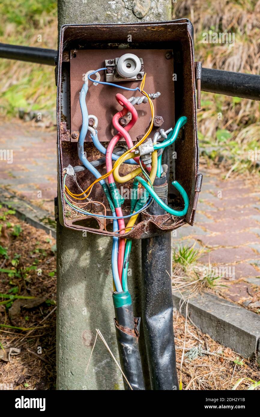 Electric Power Box With Cables and Wires on the pole with amateur ...