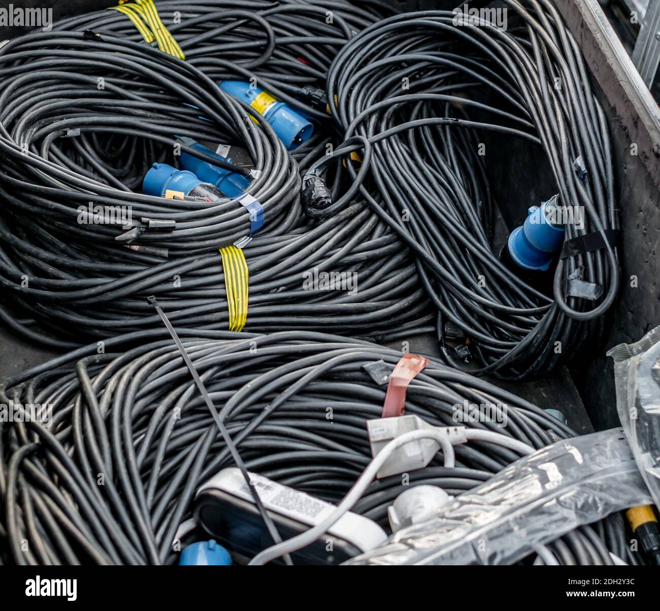 electrical cables coils in the box Stock Photo - Alamy