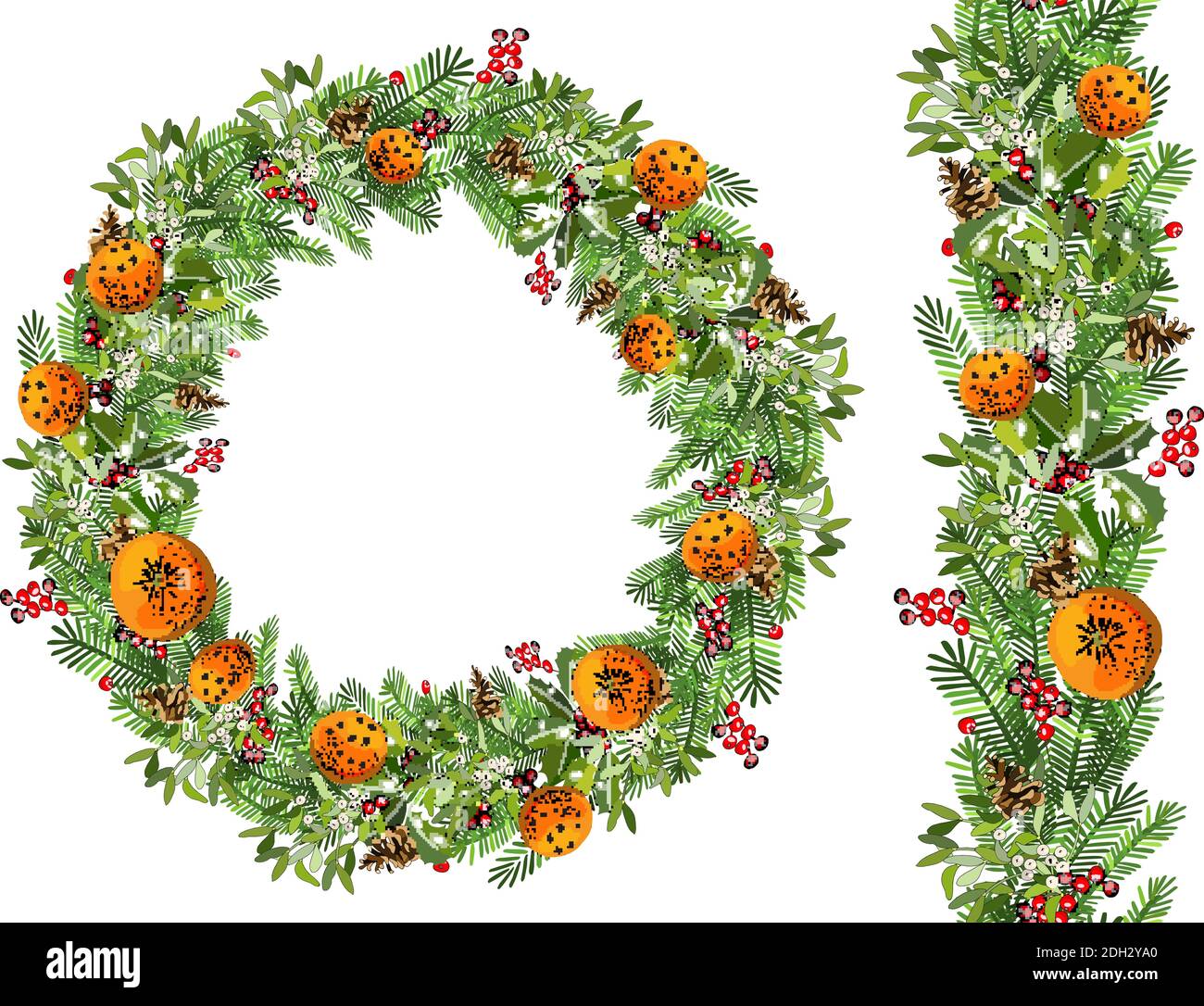 Christmas holiday decorative wreath, seamless border and holiday ...