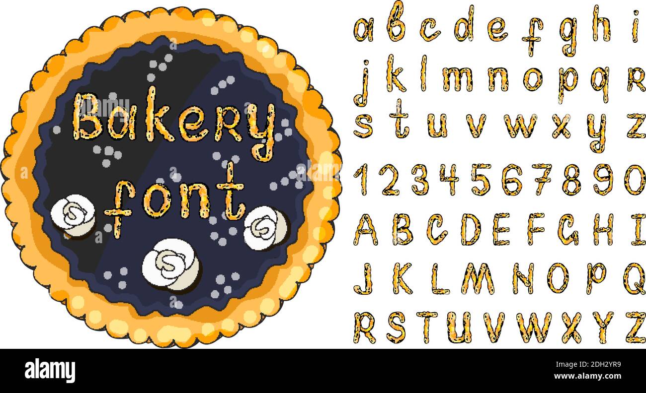 English pastry alphabet abc and sweet blueberry pie. Alphabetical set ...