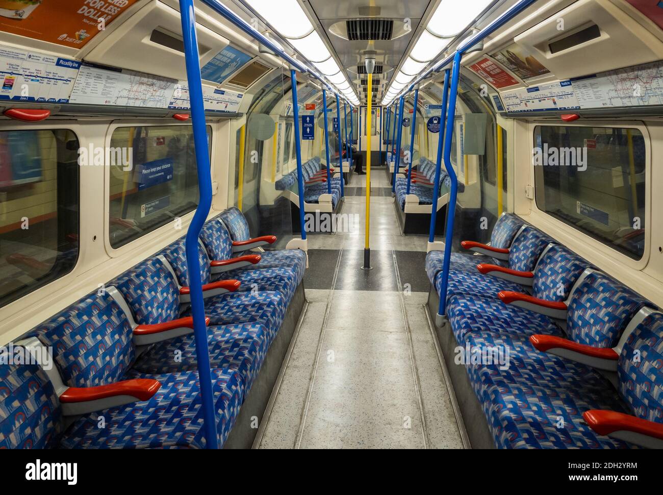 A almost completely empty train carriage in the London Underground ...