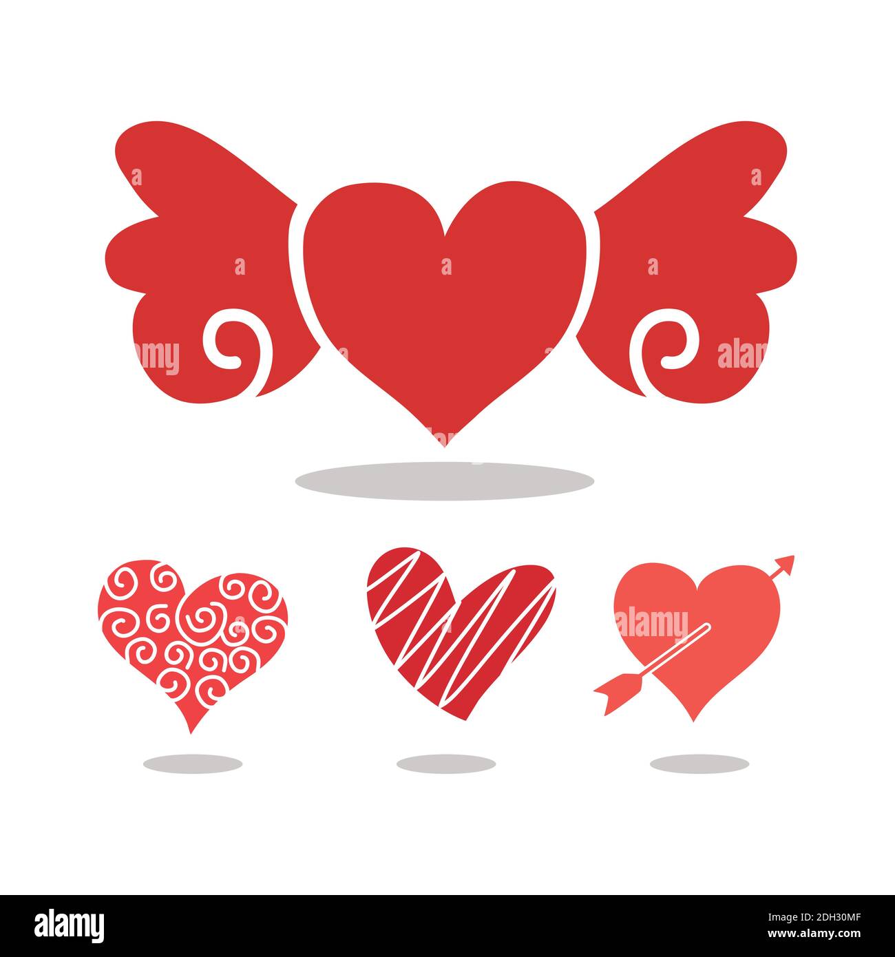bundle of hearts love silhouette style pattern vector illustration ...