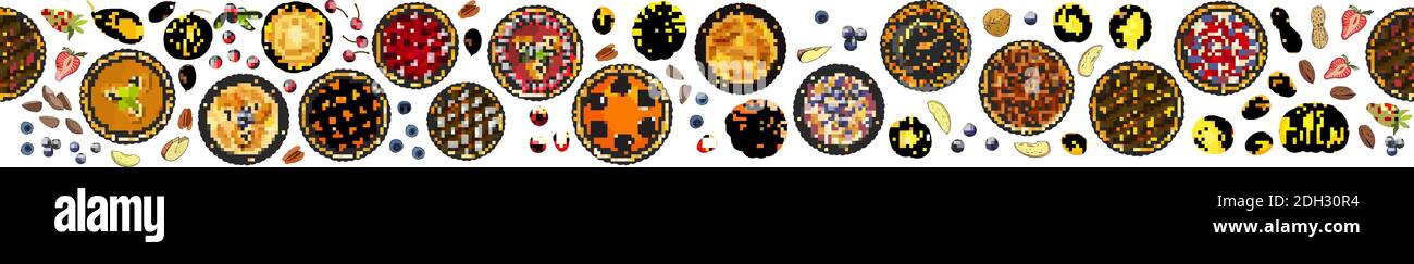 Seamless pattern of pies with different toppings. Vector illustration ...