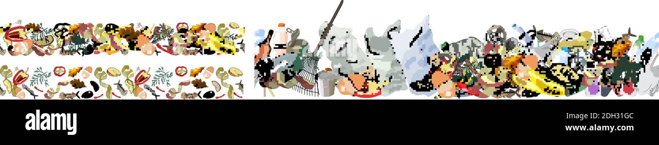 Seamless border with sorted organic garbage. Collection of patterns ...