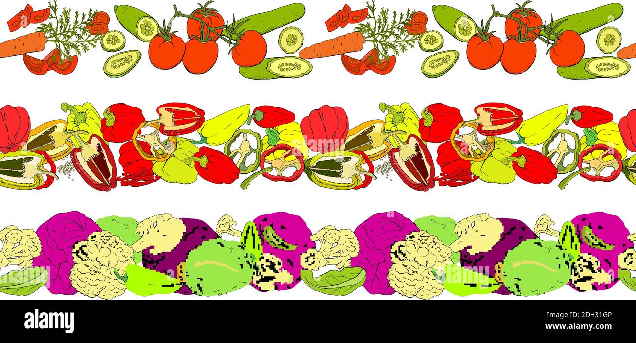 Vector seamless pattern with different fresh vegetables isolate on ...