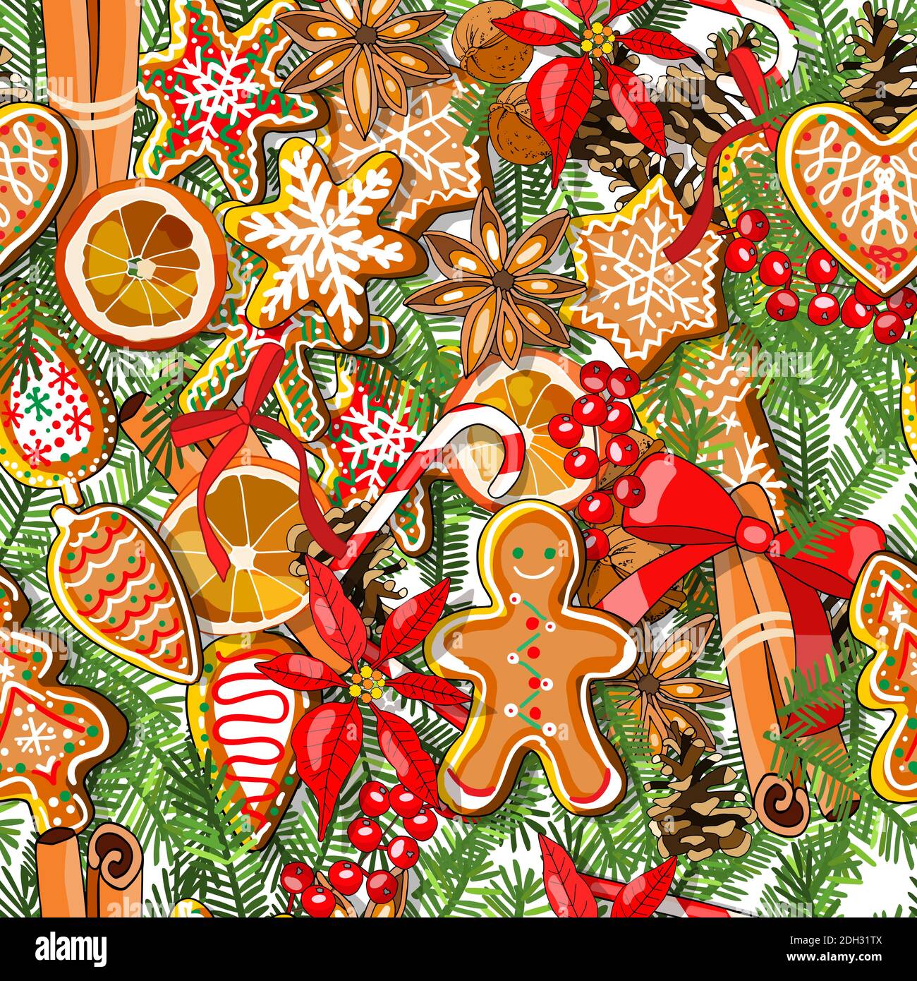 Endless texture with traditional Christmas symbols. Seamless vector ...