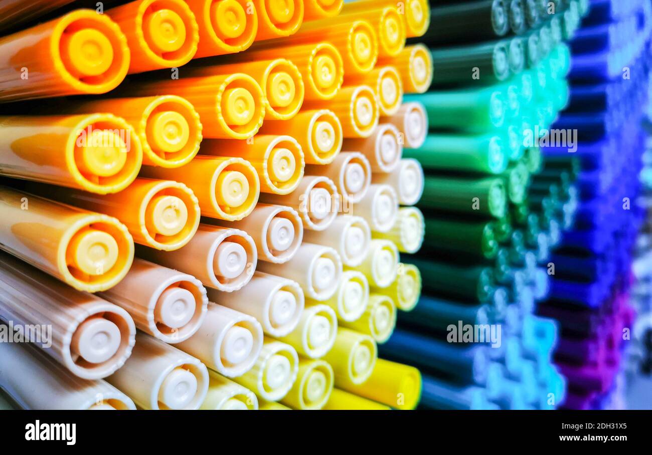 Creativity: Colored pencils in a stationary shop, close up Stock Photo ...