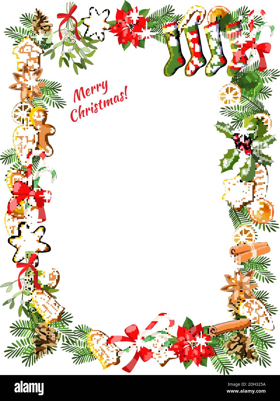 Christmas invitation or greeting card design. Vector fir branches, bows ...