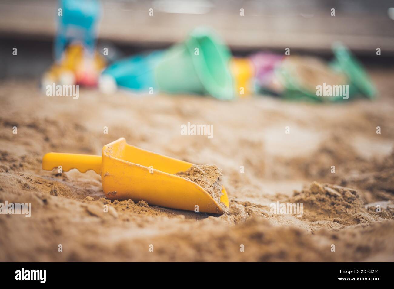Childhood sandbox concept: Close up of plastic toy shovel Stock Photo ...