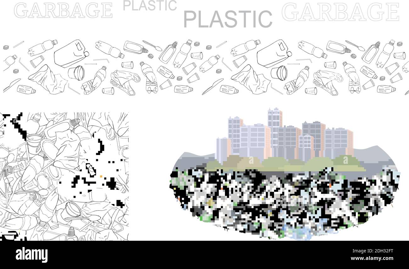 Vector hand drawn set of objects and seamless patterns with sorted ...