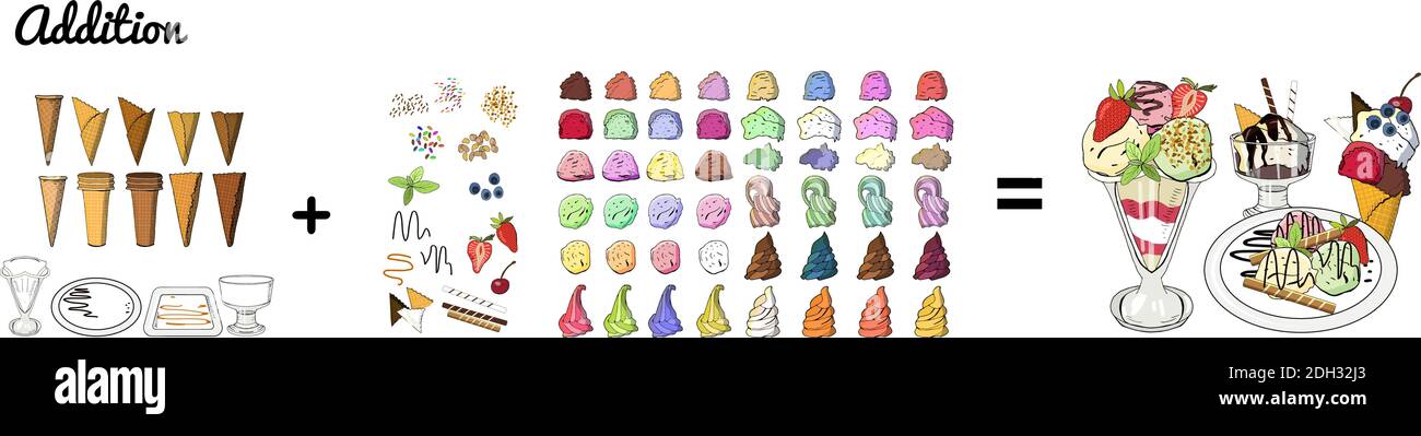 Set of ice cream elements. Vector hand-drawn illustration Stock Vector ...