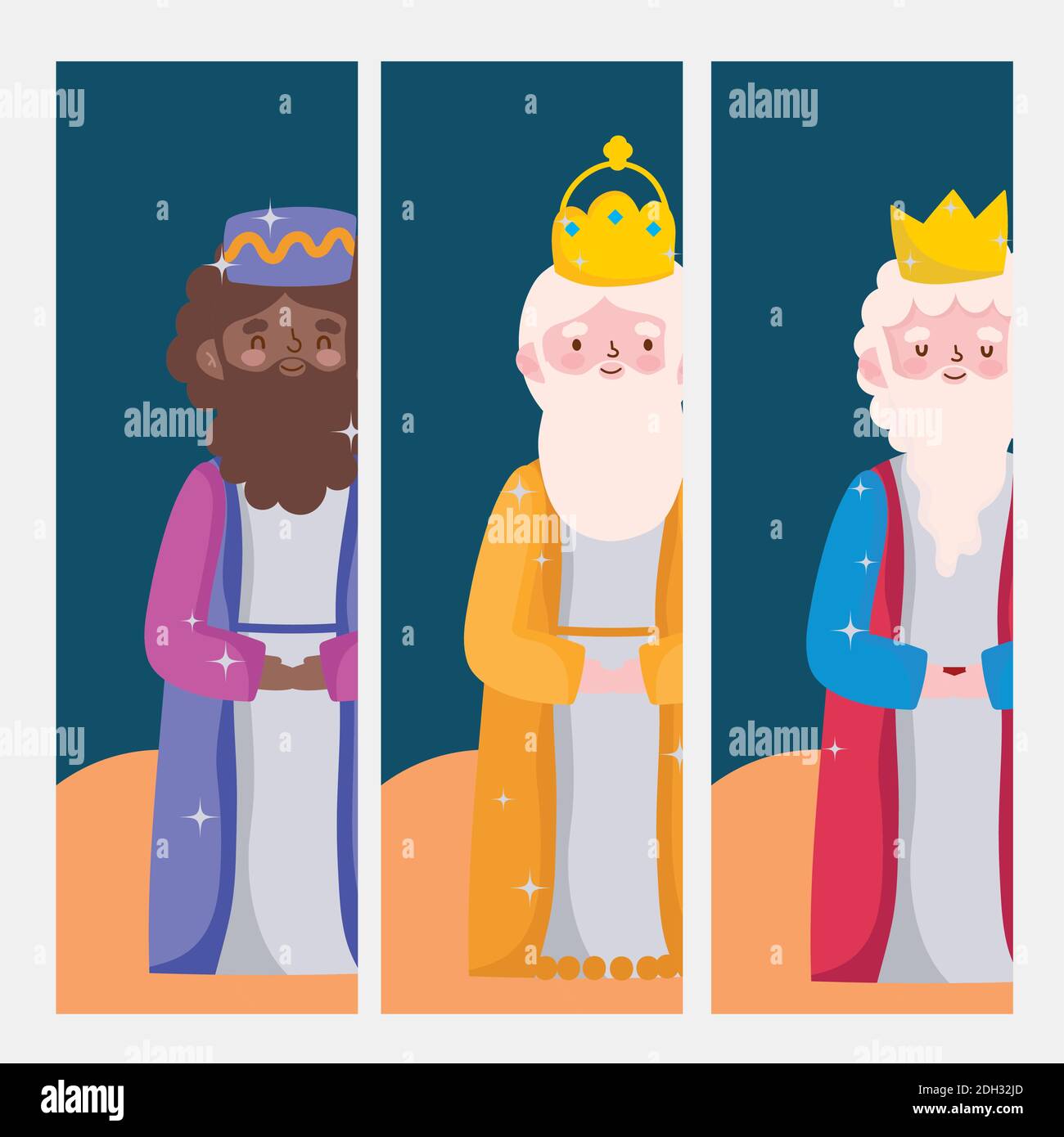 happy epiphany, three wise kings cartoon characters vector illustration ...