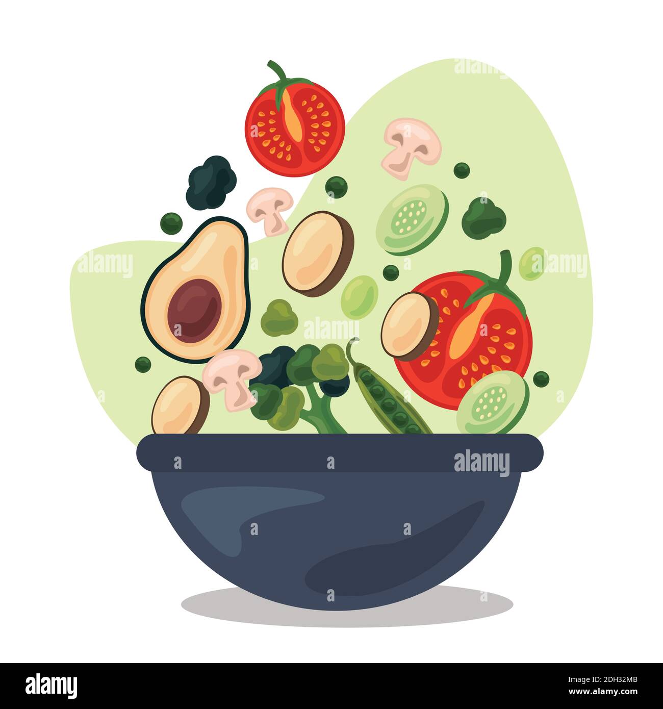 bowl with fresh fruits and vegetables healthy food set icons vector ...