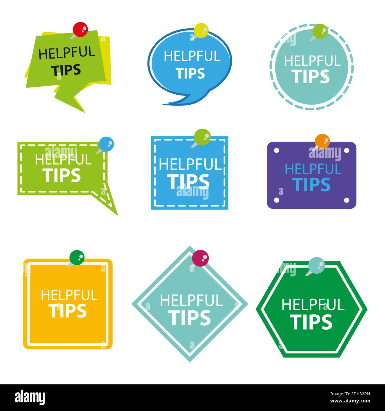 A collection of helpful tips with flat design. Tricky advice message ...