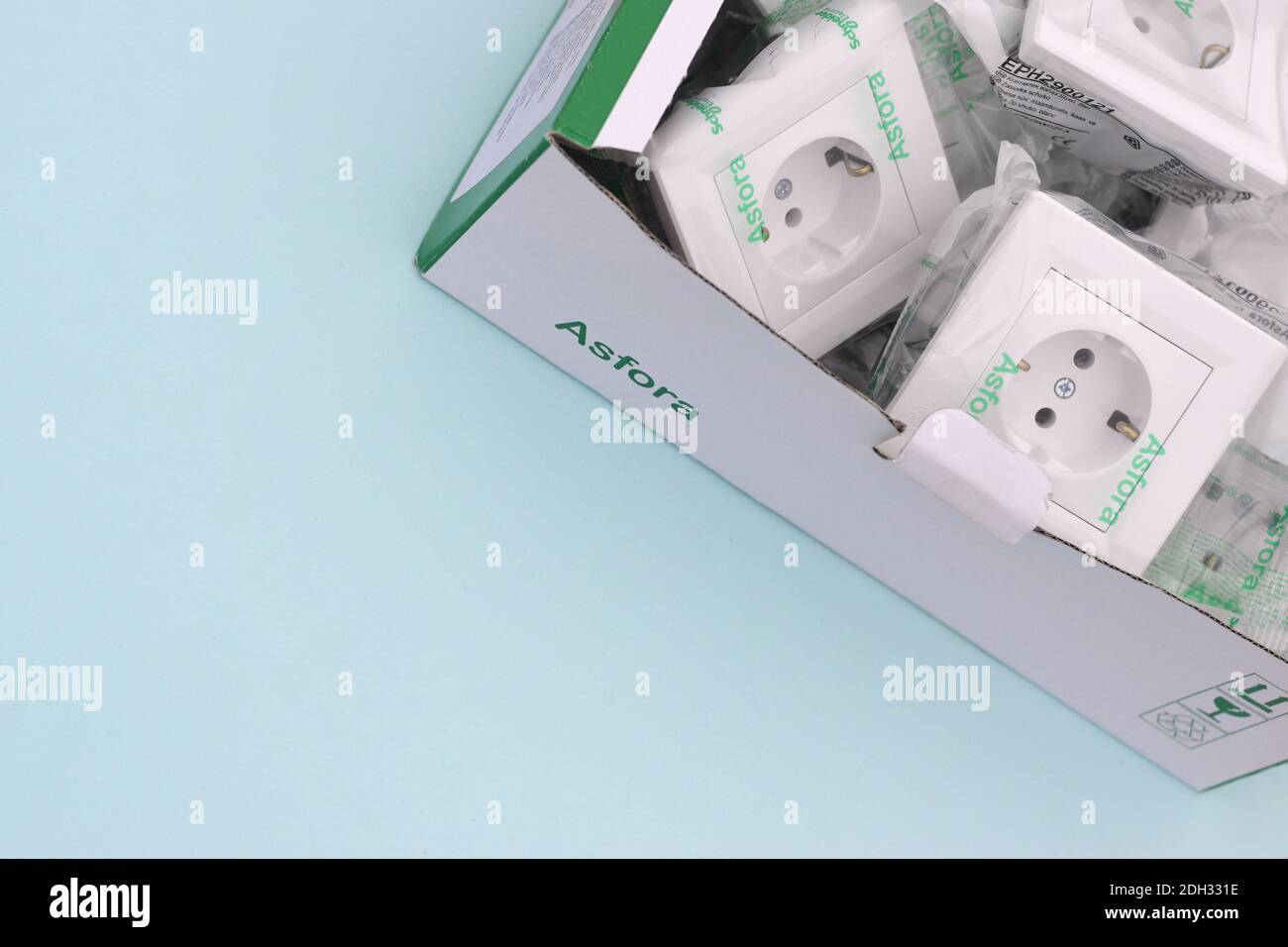 KHARKOV, UKRAINE - NOVEMBER 06, 2020: Schneider electrics box of ...