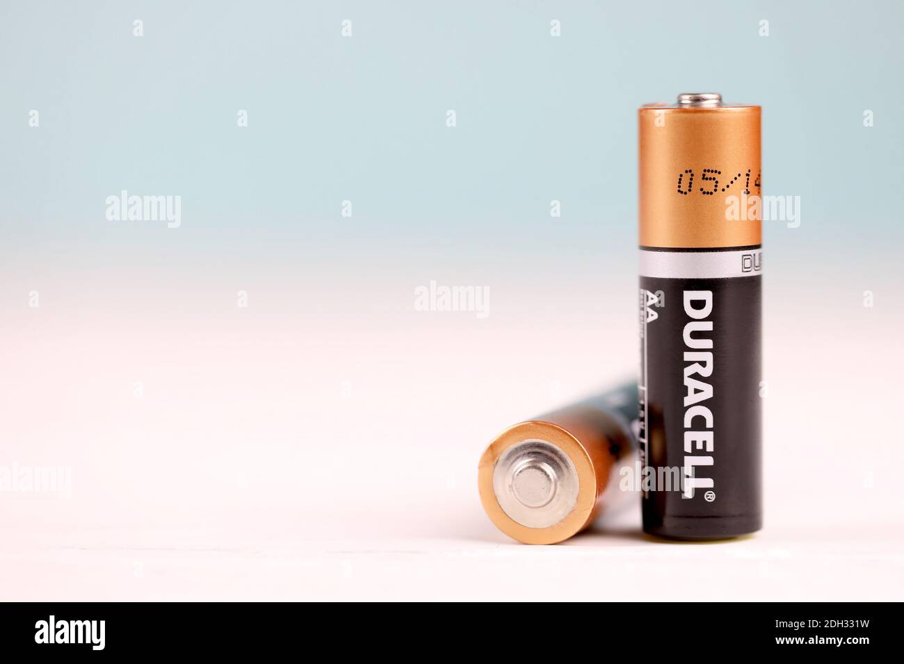 KHARKOV, UKRAINE - NOVEMBER 24, 2020: Duracell batteries on white ...