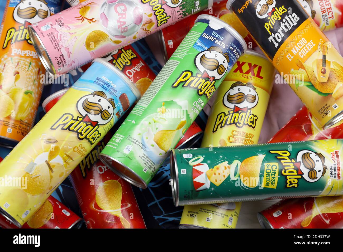 KHARKOV, UKRAINE - NOVEMBER 23, 2020: Pringles variety of flavors. Many ...