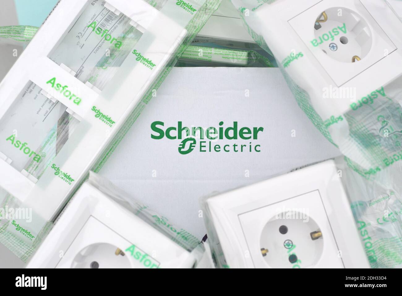 KHARKOV, UKRAINE - NOVEMBER 06, 2020: Schneider electrics box of ...