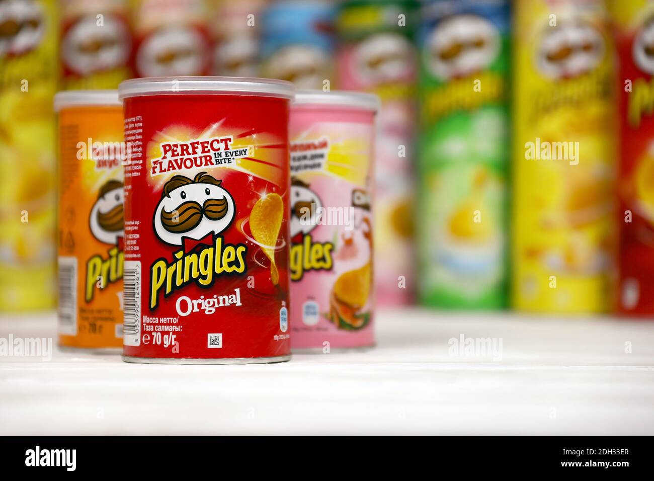 KHARKOV, UKRAINE - NOVEMBER 23, 2020: Pringles variety of flavors. Many ...