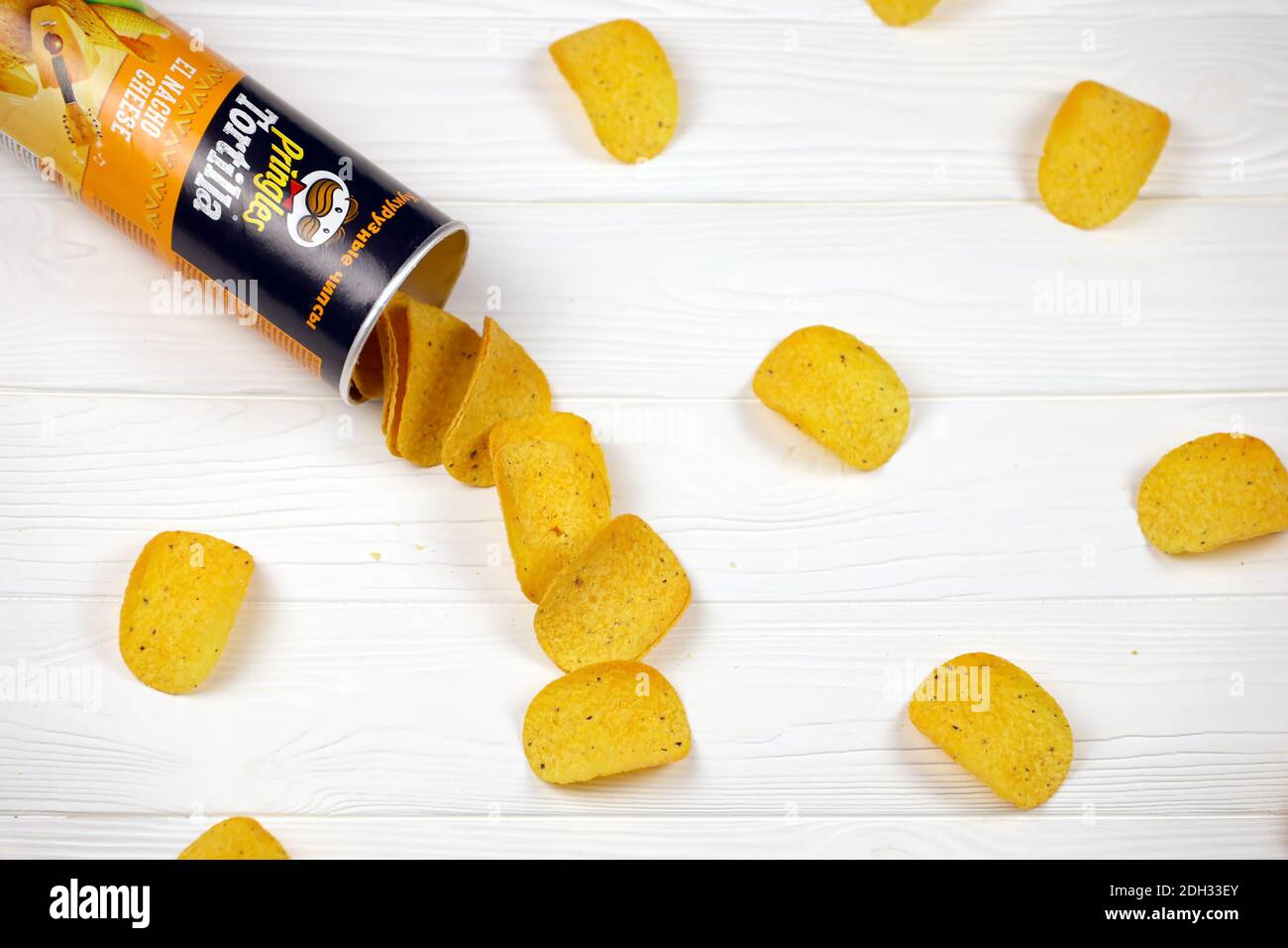 KHARKOV, UKRAINE - NOVEMBER 23, 2020: Pringles el nacho cheese flavour ...