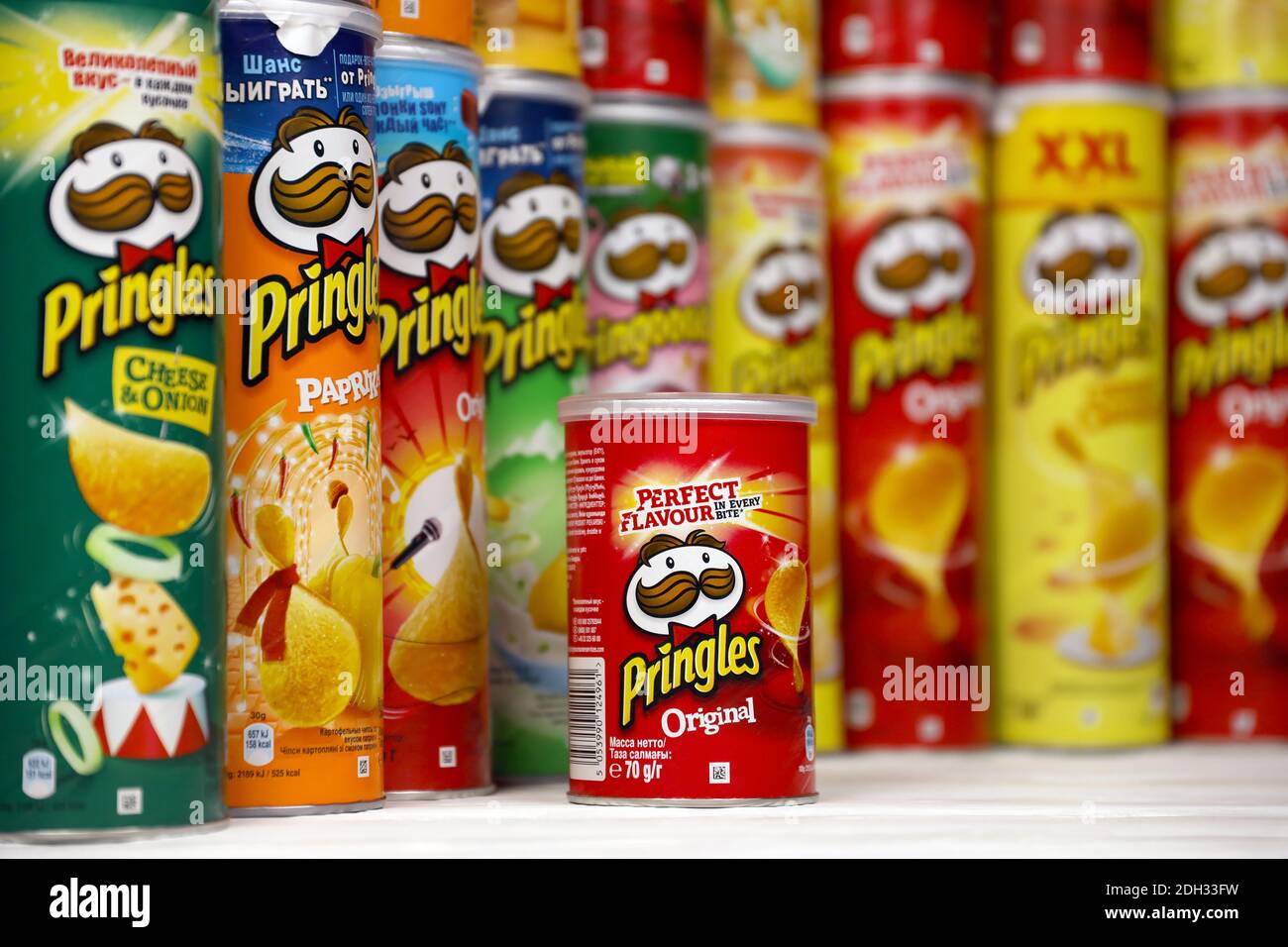 KHARKOV, UKRAINE - NOVEMBER 23, 2020: Pringles variety of flavors. Many ...