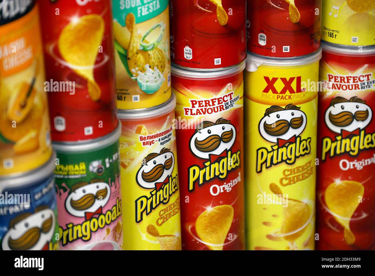 KHARKOV, UKRAINE - NOVEMBER 23, 2020: Pringles variety of flavors. Many ...