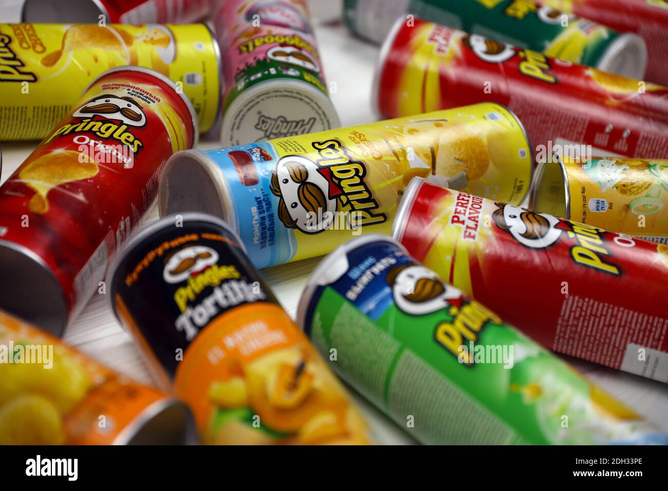 KHARKOV, UKRAINE - NOVEMBER 23, 2020: Pringles variety of flavors. Many ...