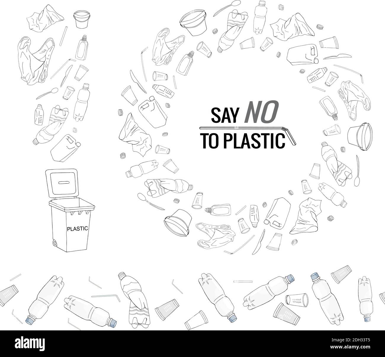 Vector hand drawn set of seamless patterns and objects with sorted ...