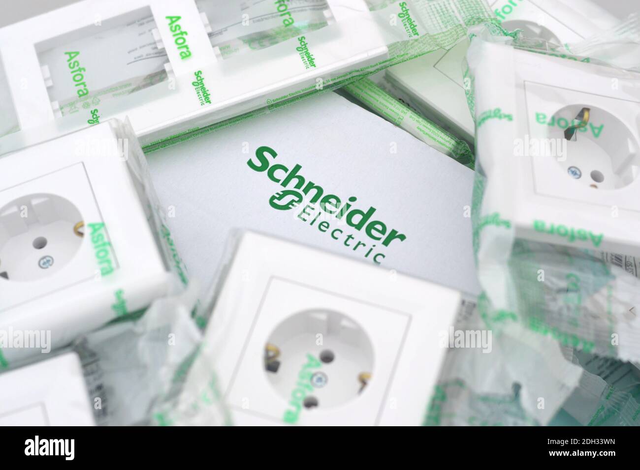 KHARKOV, UKRAINE - NOVEMBER 06, 2020: Schneider electrics box of ...