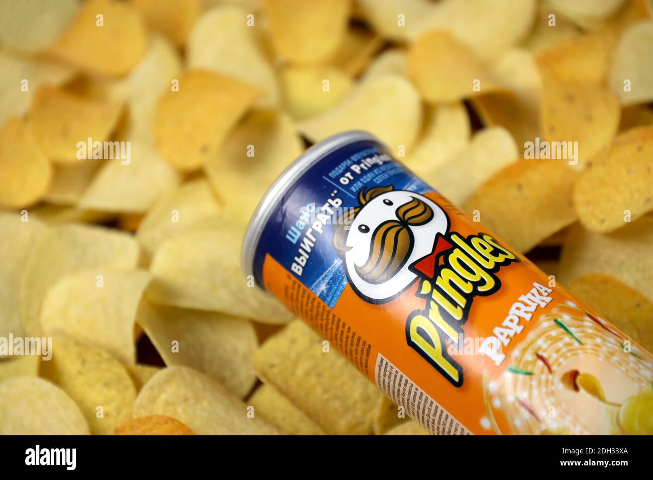 KHARKOV, UKRAINE - NOVEMBER 23, 2020: Pringles paprika flavour ...