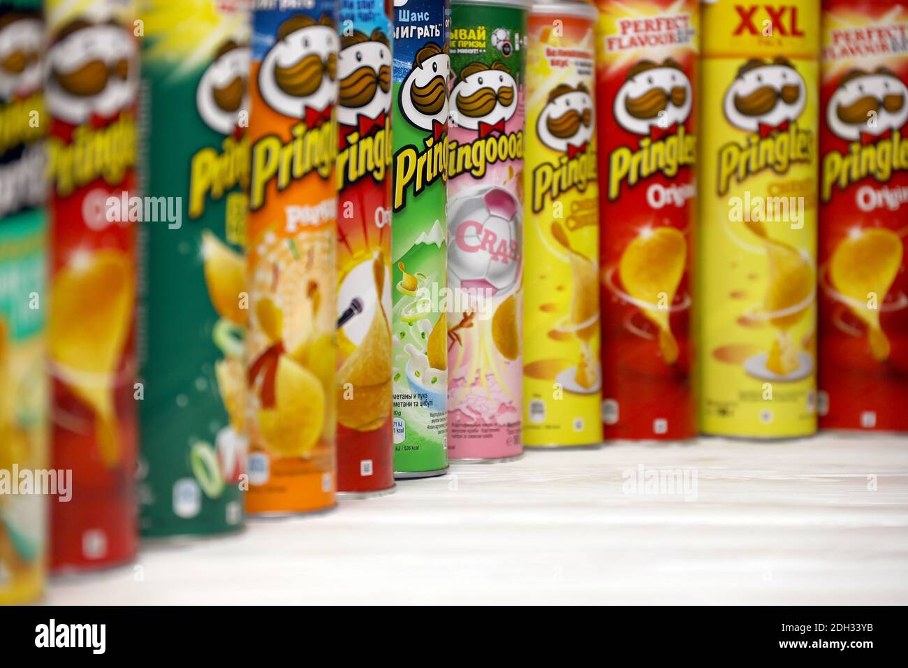 KHARKOV, UKRAINE - NOVEMBER 23, 2020: Pringles variety of flavors. Many ...
