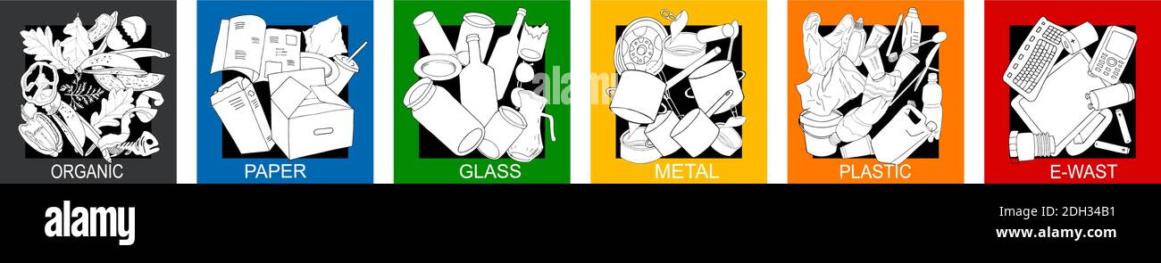 Seamless pattern with different types of garbage. Vector collection of ...