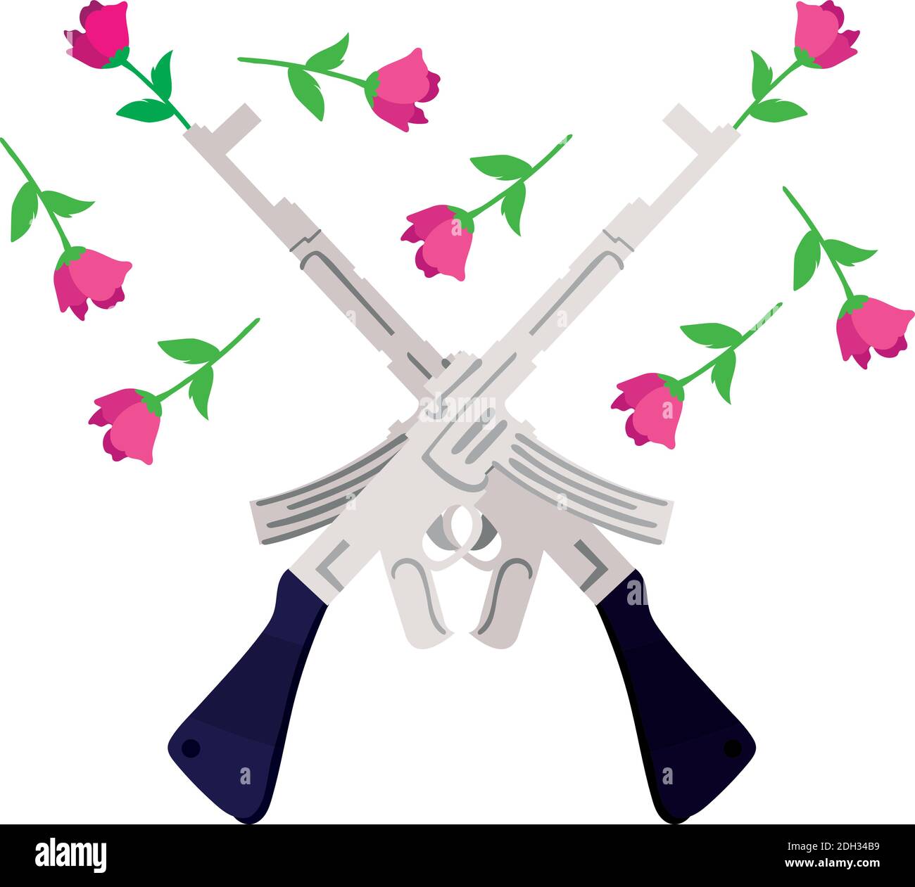 rifles weapons with roses flowers vector illustration design Stock ...