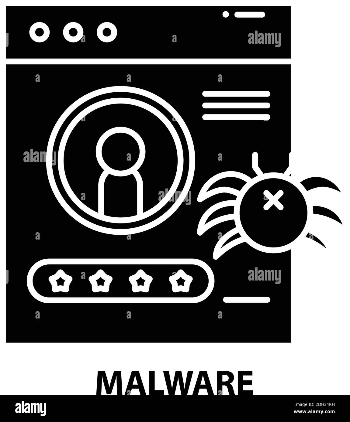 malware icon, black vector sign with editable strokes, concept ...