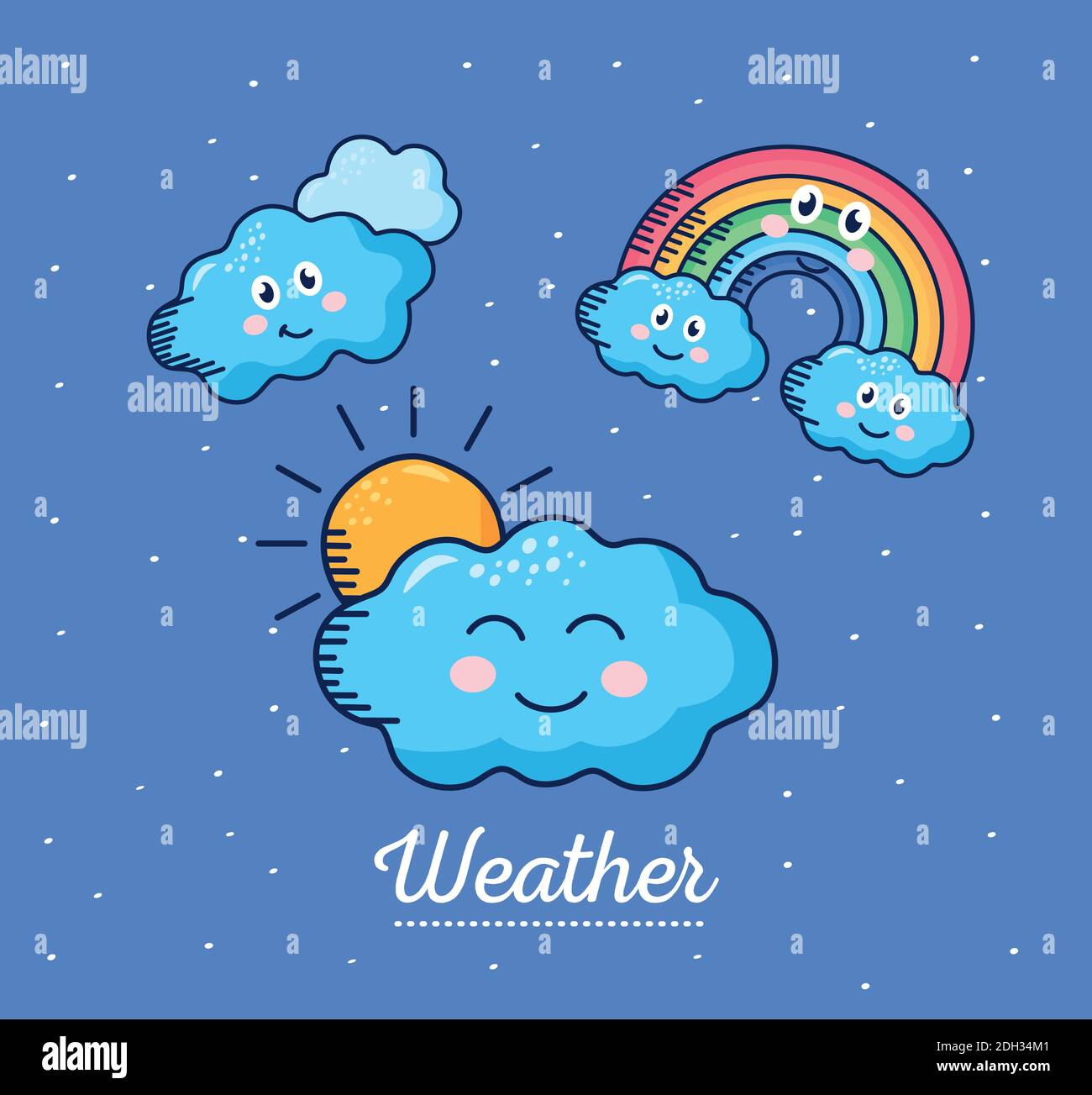 kawaii weather comic characters and lettering vector illustration ...