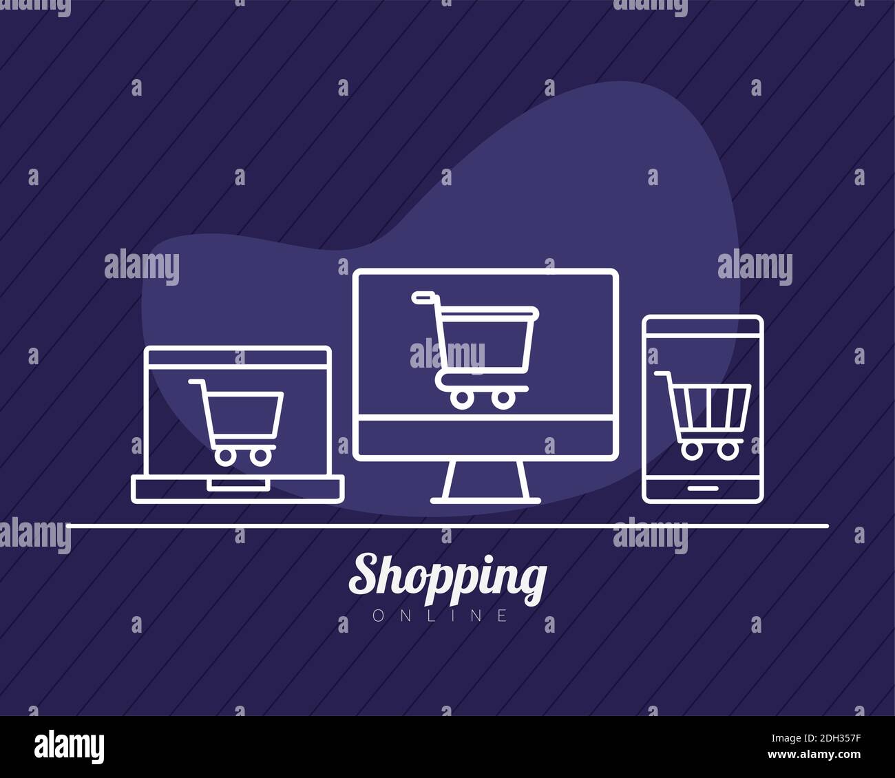 shopping carts trolley in electronic devices line style icon vector ...