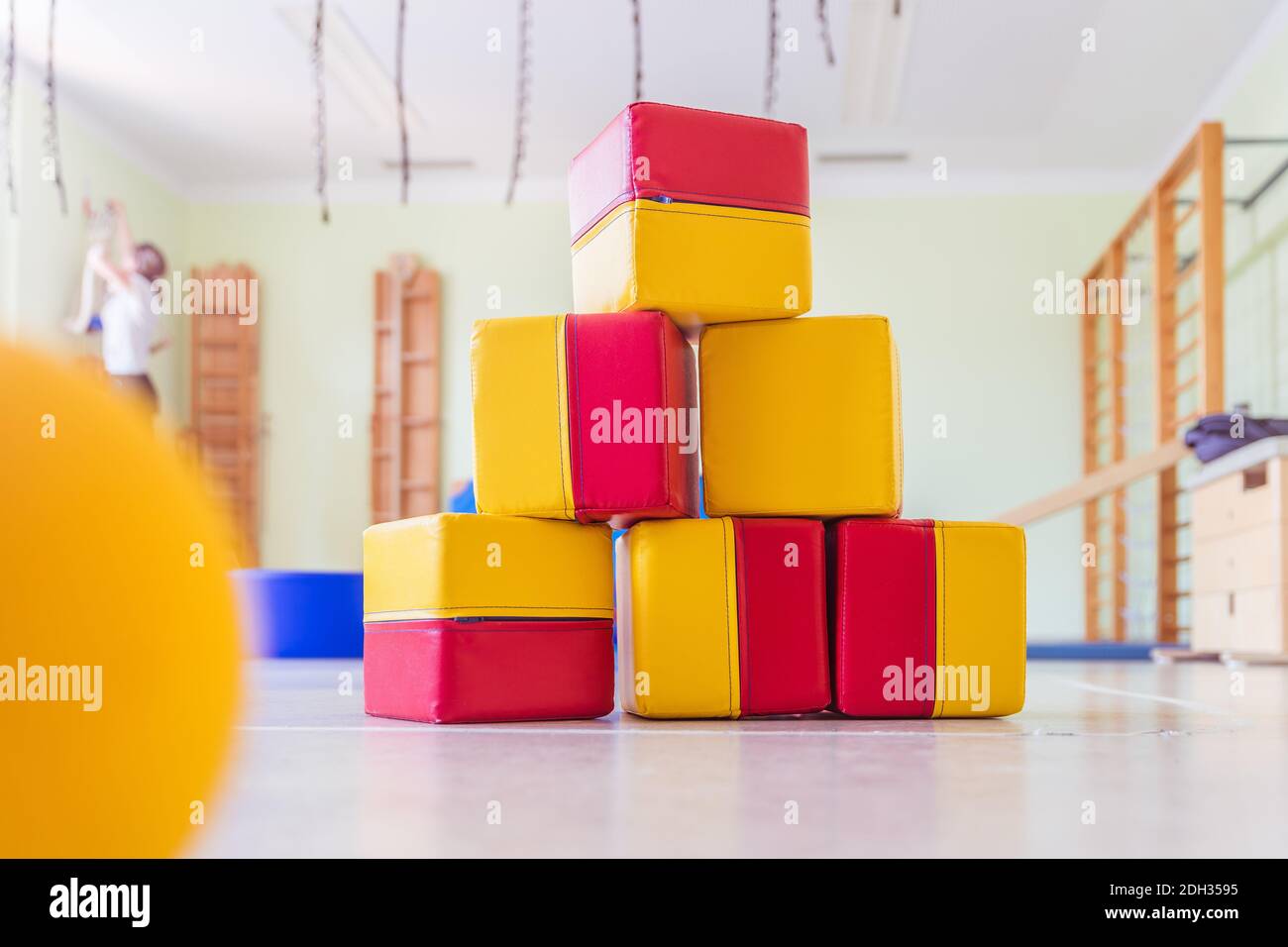 Toy foam cubes in gym hall of a pre school Stock Photo - Alamy