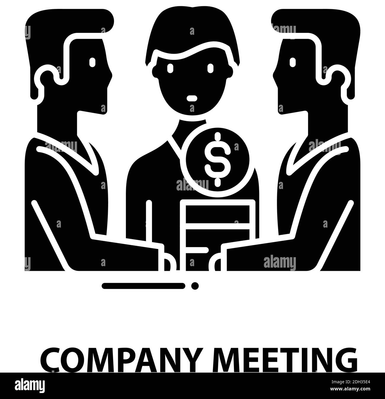 company meeting icon, black vector sign with editable strokes, concept ...