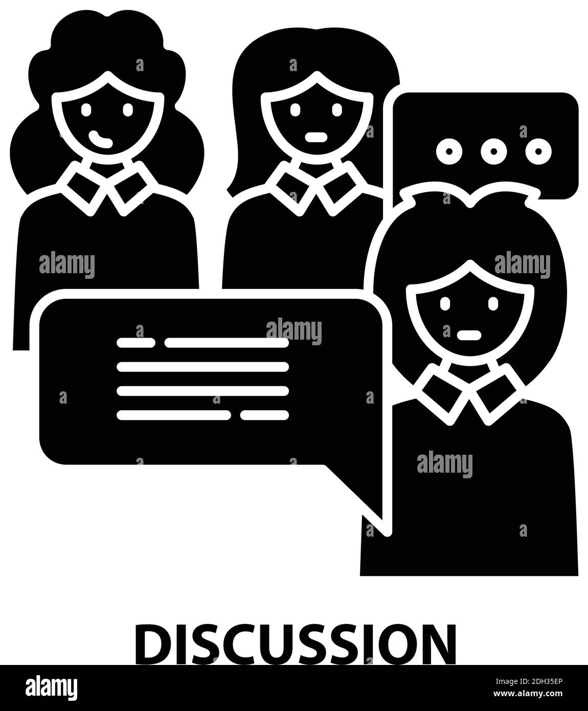 discussion icon, black vector sign with editable strokes, concept ...