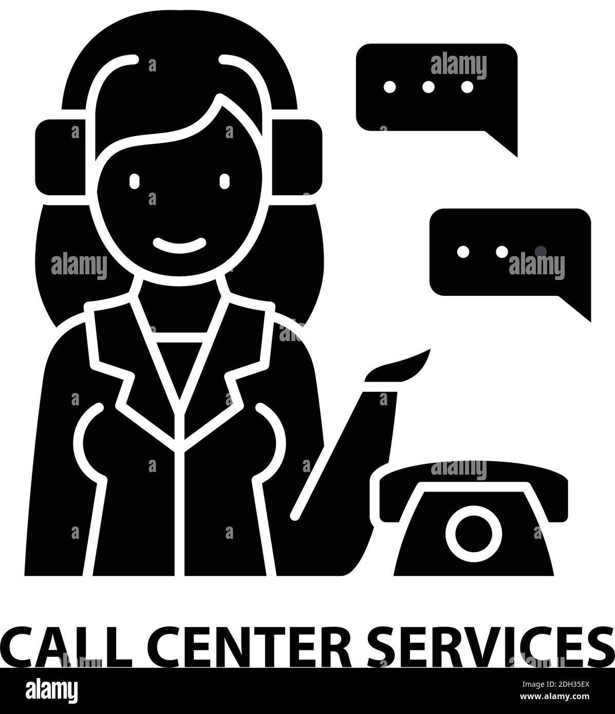 call center services icon, black vector sign with editable strokes ...