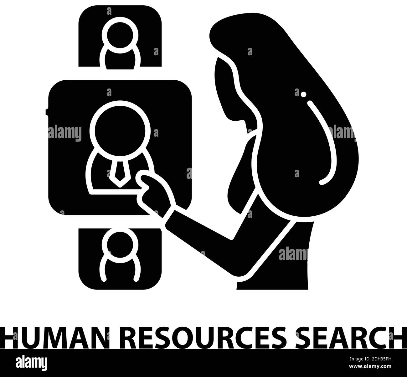 human resources search icon, black vector sign with editable strokes ...