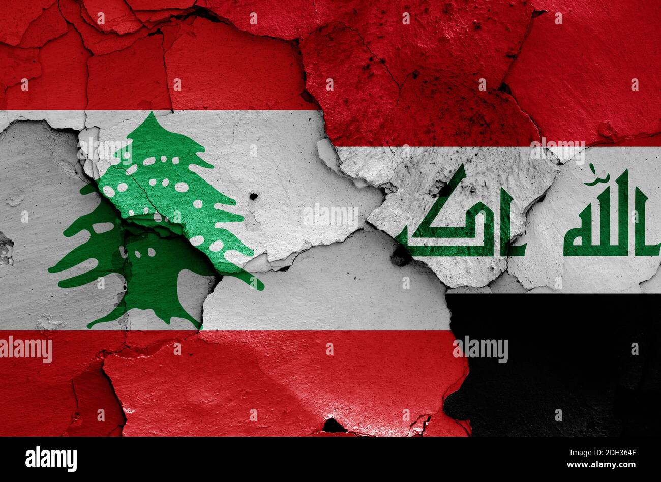 Flags of Lebanon and Iraq painted on cracked wall Stock Photo - Alamy