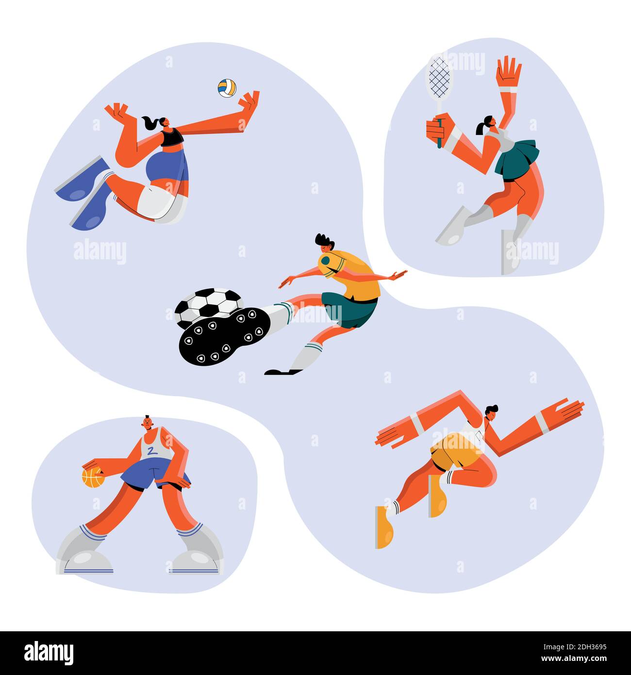 group of five athletes practicing sports vector illustration design ...