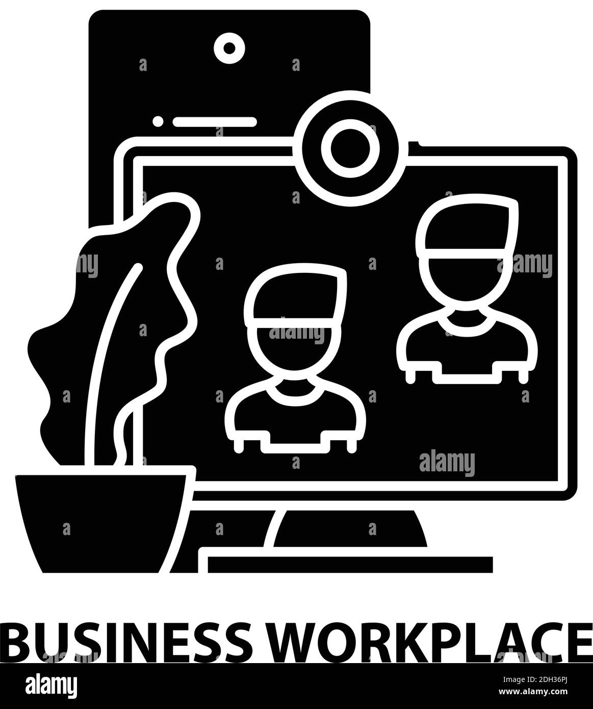 business workplace icon, black vector sign with editable strokes ...